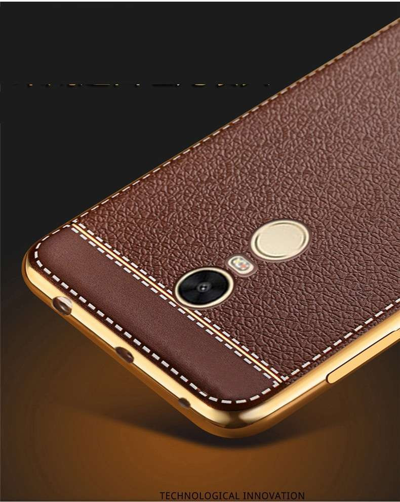 VAKU XIAOMI Redmi Note 4 Leather Stiched Gold Electroplated Soft TPU Back Cover